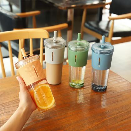 700ml Straw Cup Plastic Leakproof Water Bottle With Straw Lid Reusable ...