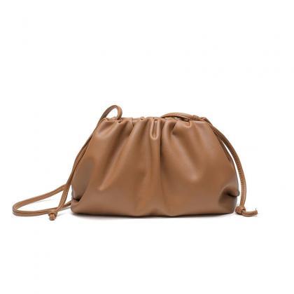 Elegant Tan Leather Drawstring Bucket Bag Set on Luulla