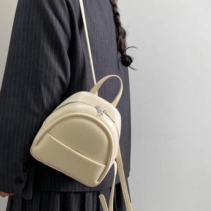 Elegant Cream Mini Leather Backpack For Women on Luulla