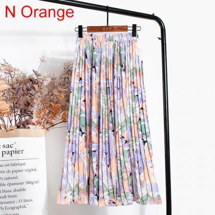 Floral Print Pleated Maxi Skirt For Women on Luulla