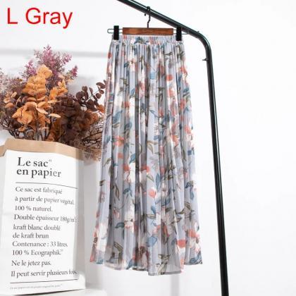 Floral Print Pleated Maxi Skirt For Women on Luulla