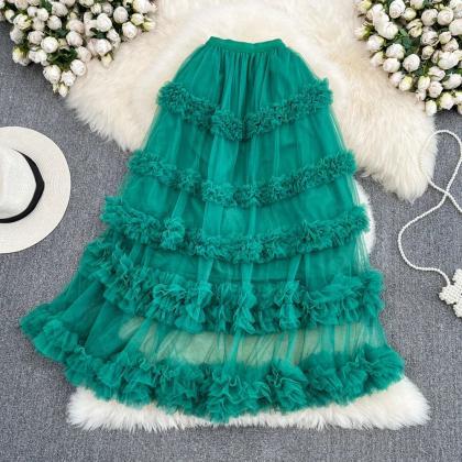 Pink Layered Ruffle Tulle Skirt For Women on Luulla