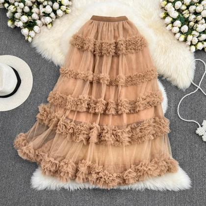 Pink Layered Ruffle Tulle Skirt For Women on Luulla