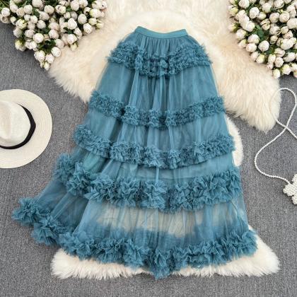 Pink Layered Ruffle Tulle Skirt For Women on Luulla