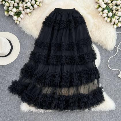 Pink Layered Ruffle Tulle Skirt For Women on Luulla