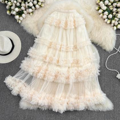 Pink Layered Ruffle Tulle Skirt For Women on Luulla