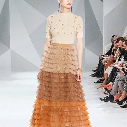 Orange Top And Multi-layered Ruffle Skirt Set on Luulla