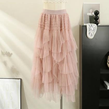 Womens Multi-layered Ruffled Tulle Midi Skirt on Luulla