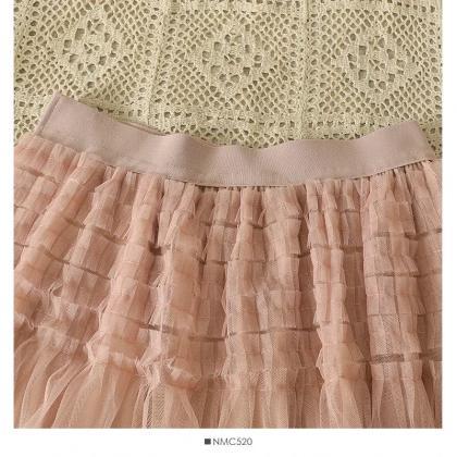 Womens Multi-layered Ruffled Tulle Midi Skirt on Luulla