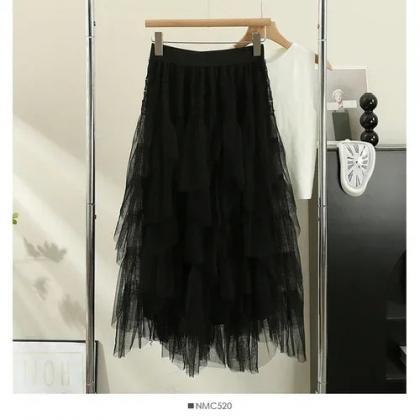 Womens Multi-layered Ruffled Tulle Midi Skirt on Luulla