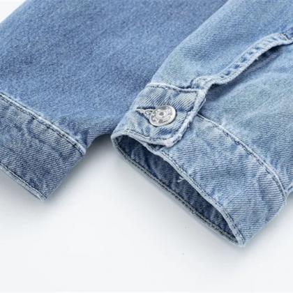 Two-tone Cropped Denim Jacket With Pockets on Luulla
