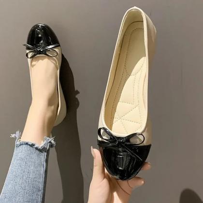 Two-tone Ballet Flats With Bow Accent on Luulla