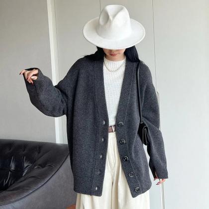 Cozy V-neck Knit Cardigan With Button on Luulla