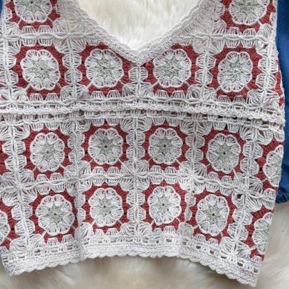 Vintage Crochet Top With Puff Sleeves Design on Luulla