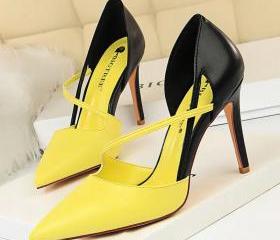 Elegant Yellow And Black Stiletto Heel Pumps on Luulla