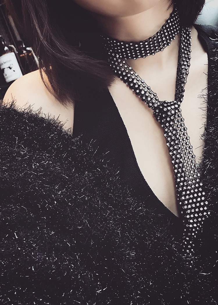 Diamond, Vintage Black Mesh Choker, Long Necklace, Sweater Chain ...