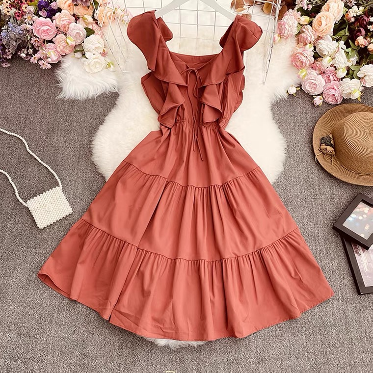 Sweet, Auricular Edge, Strap Dress, Hollow Back Dress on Luulla