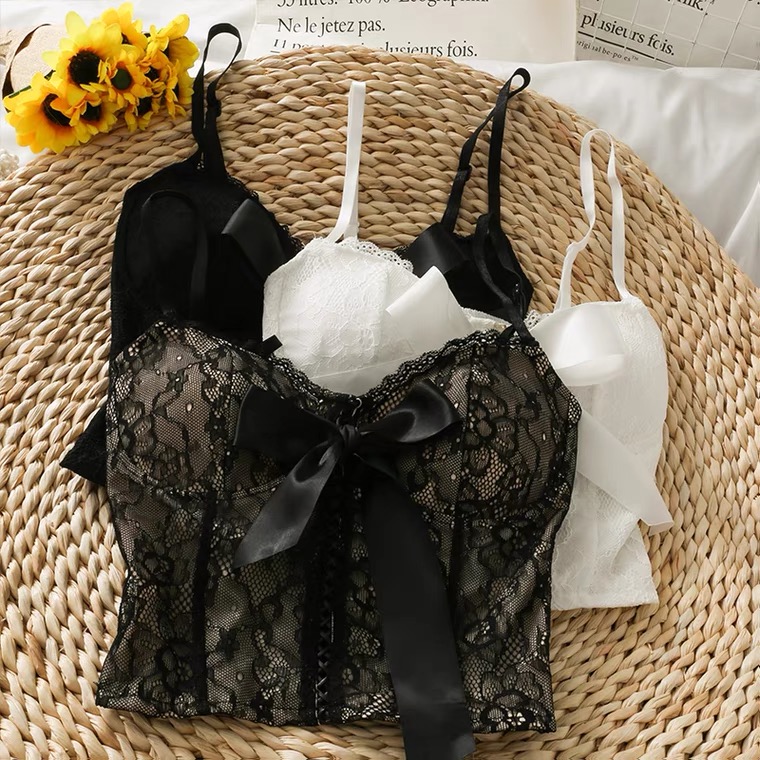 Bowknot Tie Short Lace Spaghetti Strap Top on Luulla