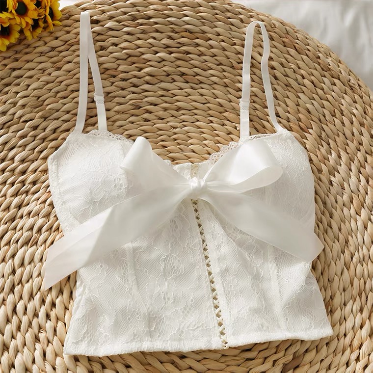 Bowknot Tie Short Lace Spaghetti Strap Top on Luulla