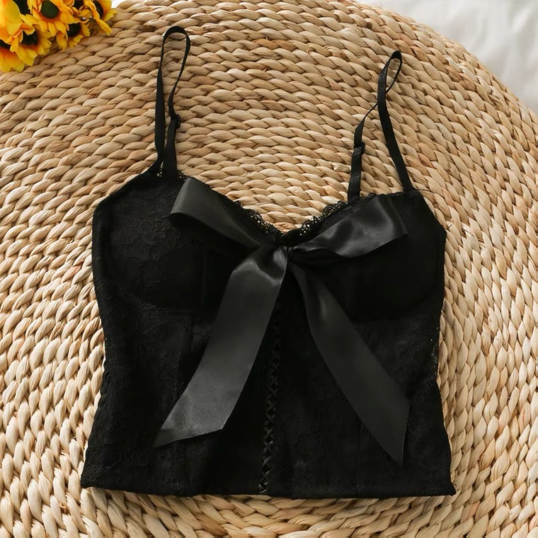 Bowknot Tie Short Lace Spaghetti Strap Top on Luulla