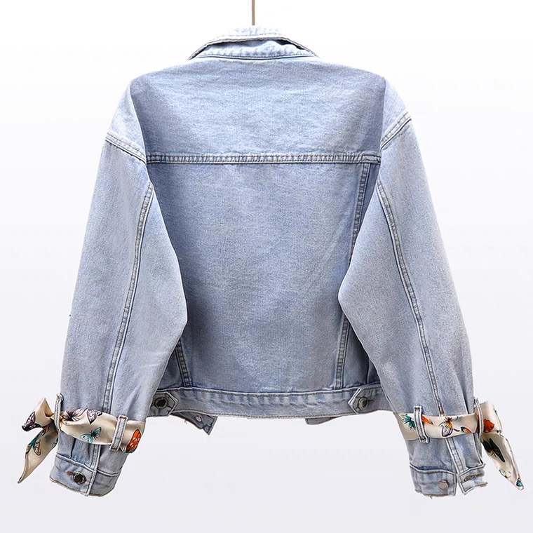 Embroidered Denim Jacket, Loose, Versatile, Floral Bow Long Sleeve ...