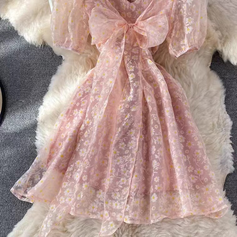 Sweet Bow, Fairy, Square Collar Bubble Sleeve Dress, Bubble Sleeve ...