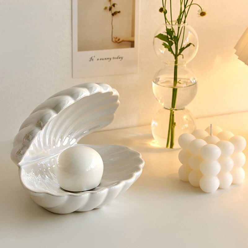 Ins Shell Ceramic White Storage Box Bathroom Make Up Jewelry Organizer ...