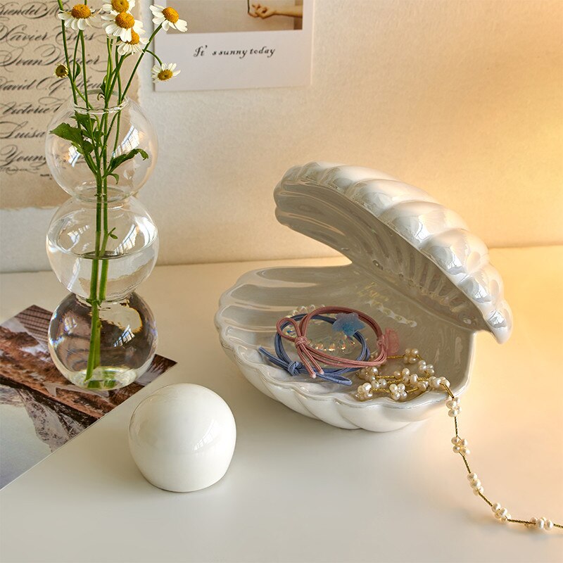 Ins Shell Ceramic White Storage Box Bathroom Make Up Jewelry Organizer ...