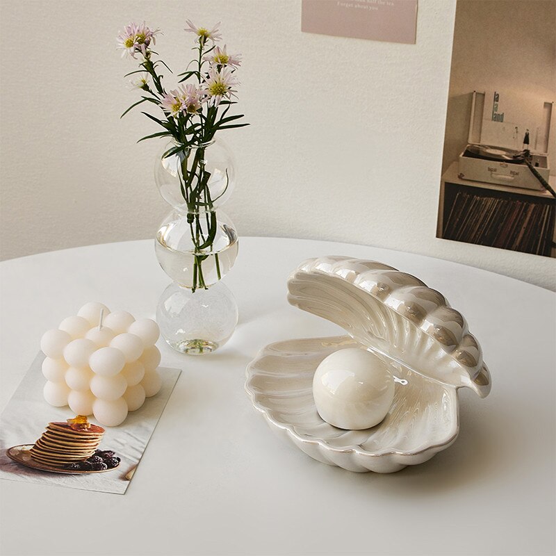 Ins Shell Ceramic White Storage Box Bathroom Make Up Jewelry Organizer ...