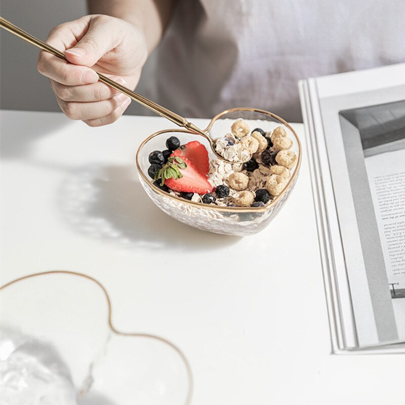 Glass Heart Gold Plate Tableware Set Vintage Salad Fruit Dinnerware ...