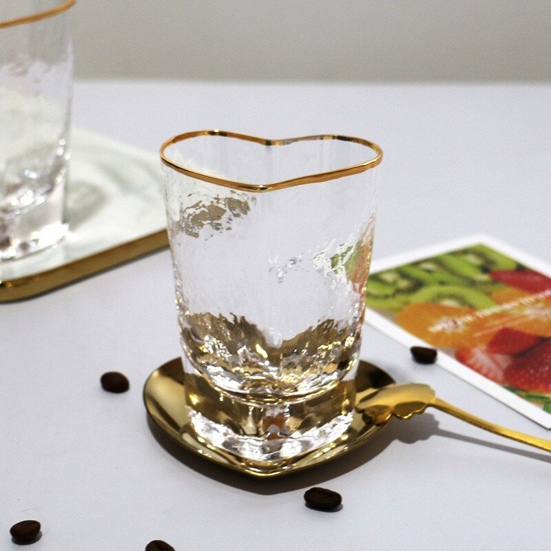 Glass Heart Gold Plate Tableware Set Vintage Salad Fruit Dinnerware ...