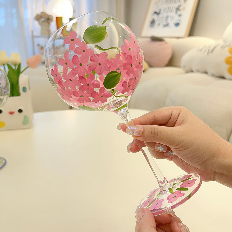 Ins Hand-painted Flower Wine Glass Cup on Luulla