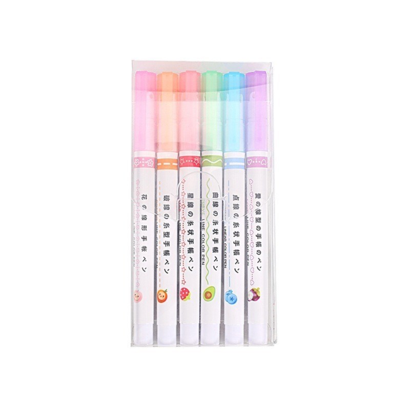 6pcs Line Shaped Highlighter Pens Set Multi Colorful Roller Tip Curve ...