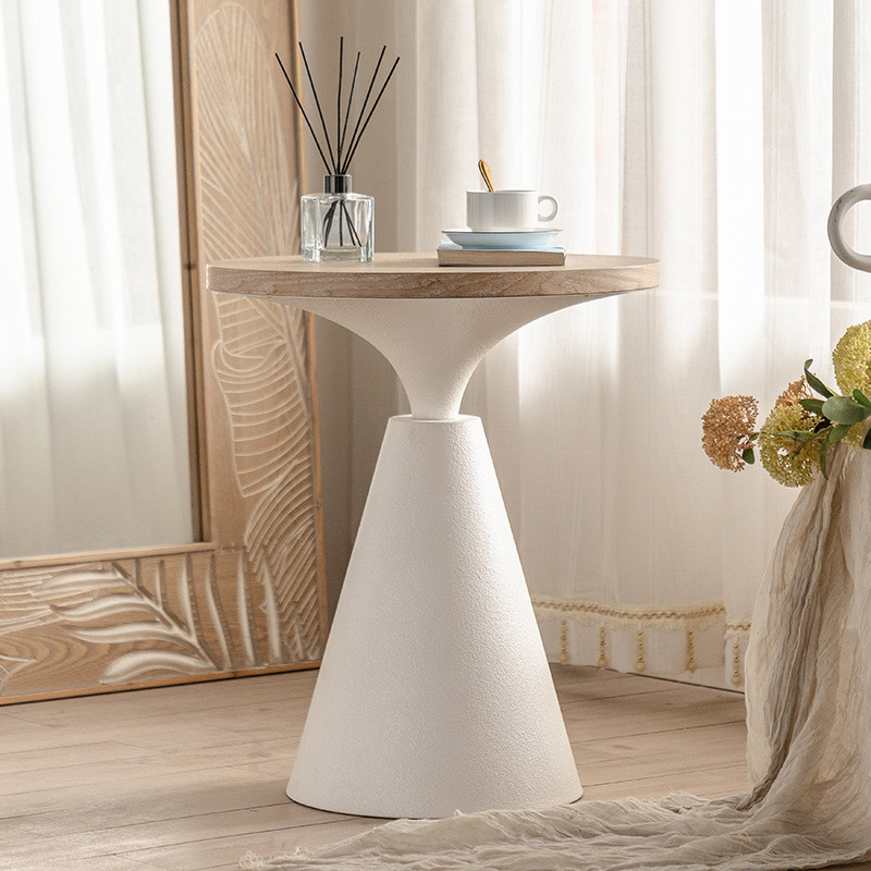 Solid Wood Living Room Small Tea With Iron Vintage Small Round Table ...