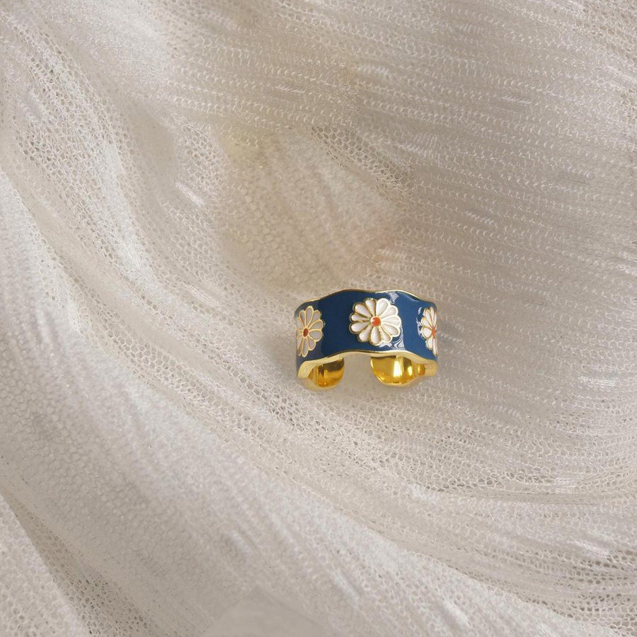 Vintage Daisy Flower Rings For Women Silver Color Adjustable Open Ring ...