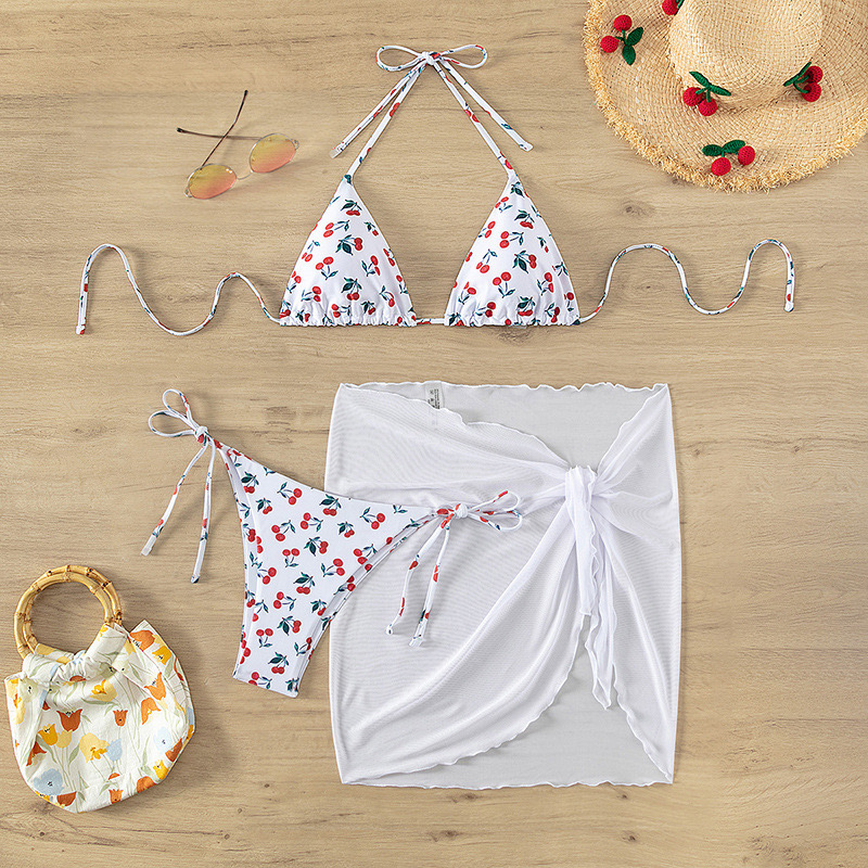 Women Cherry Swim Dress, Sexy Cherry Print Swimsuit, Cherry Swimwear ...