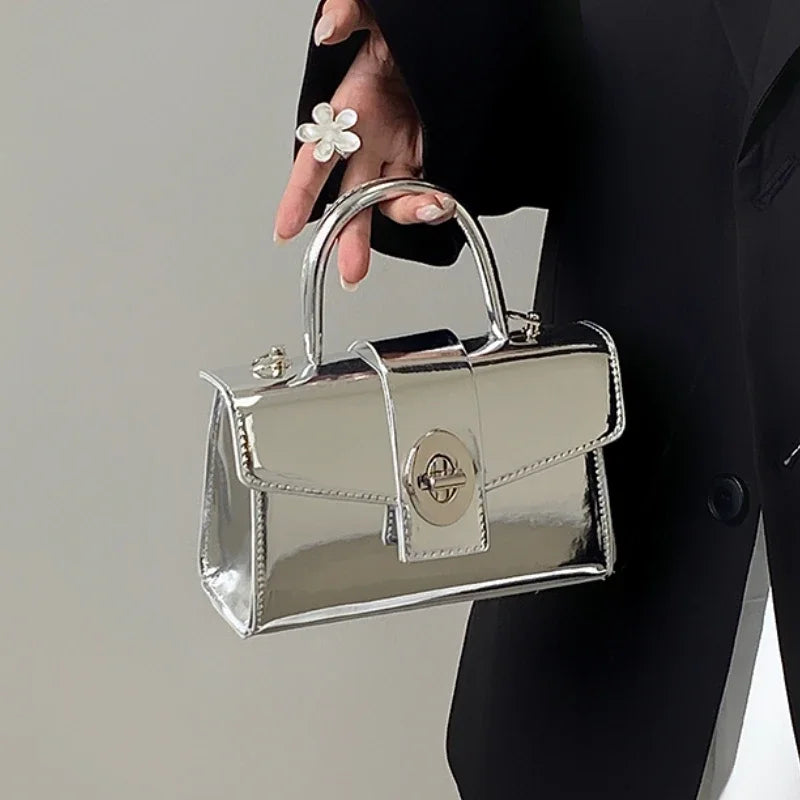 Elegant Metallic Silver Mini Top-handle Fashion Handbag on Luulla
