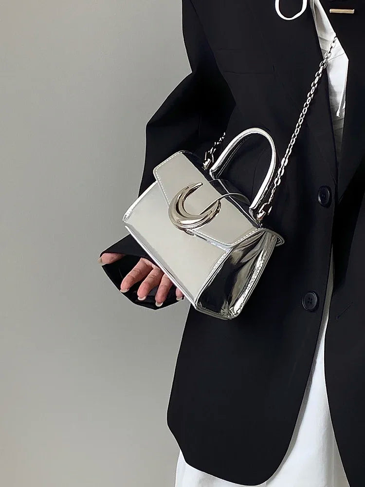 Elegant Metallic Silver Mini Top-handle Fashion Handbag on Luulla