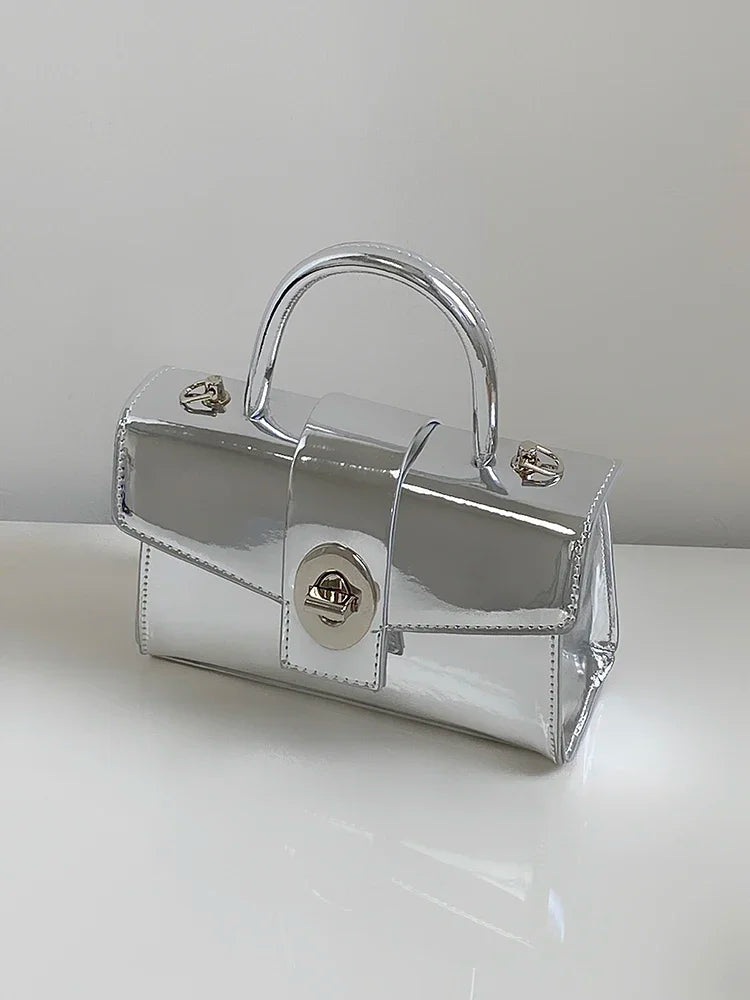 Elegant Metallic Silver Mini Top-handle Fashion Handbag on Luulla