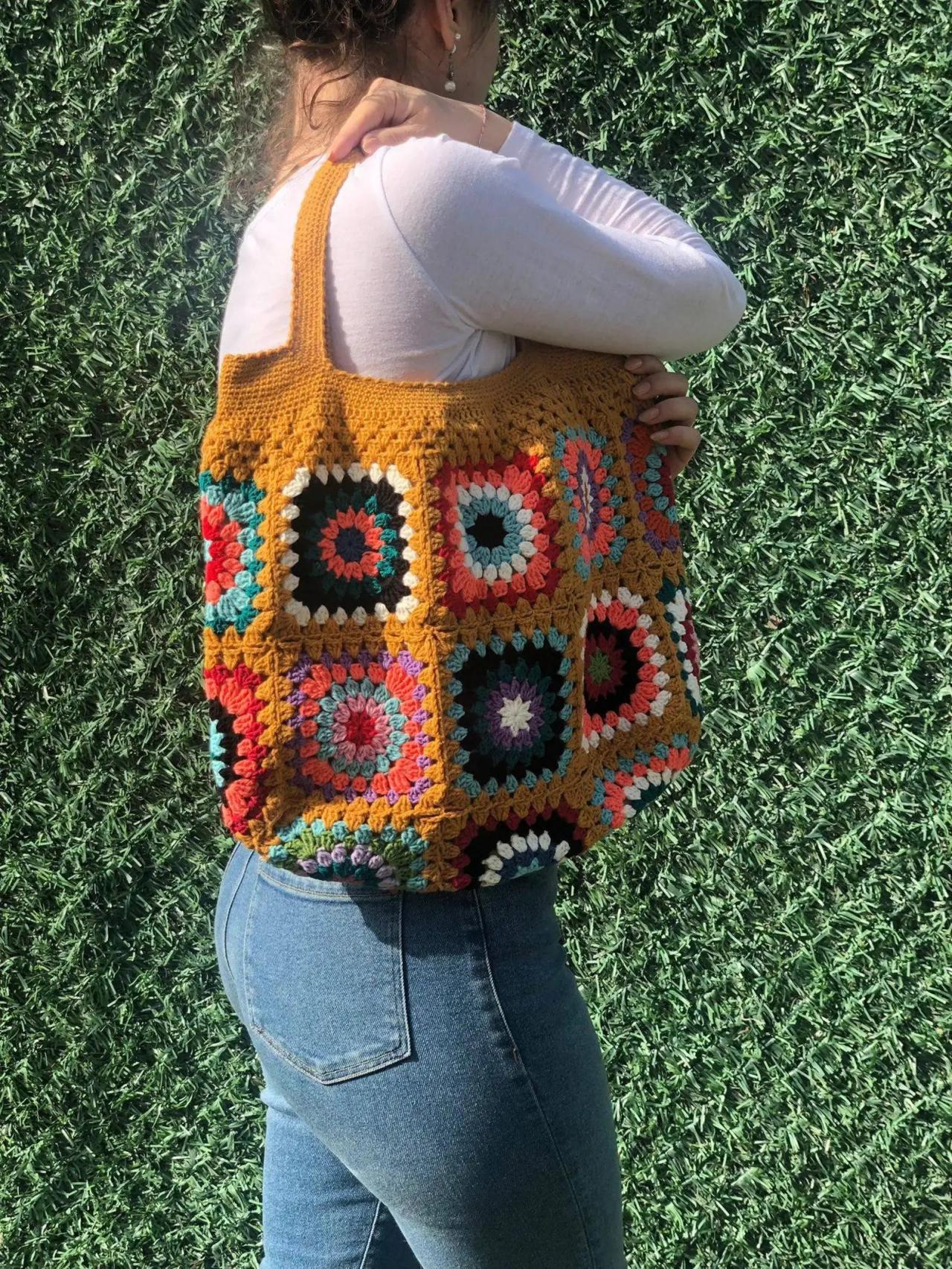 Handmade Colorful Crochet Tote Bag For Women on Luulla