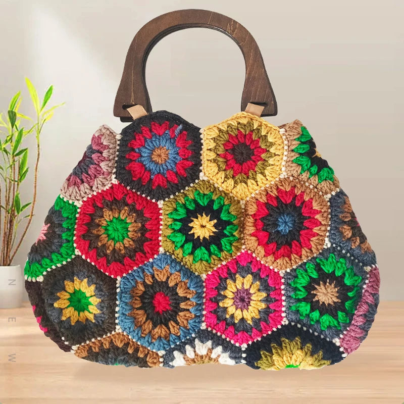 Handmade Colorful Crochet Pattern Tote Bag on Luulla