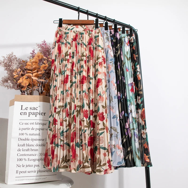 Floral Print Pleated Maxi Skirt For Women on Luulla