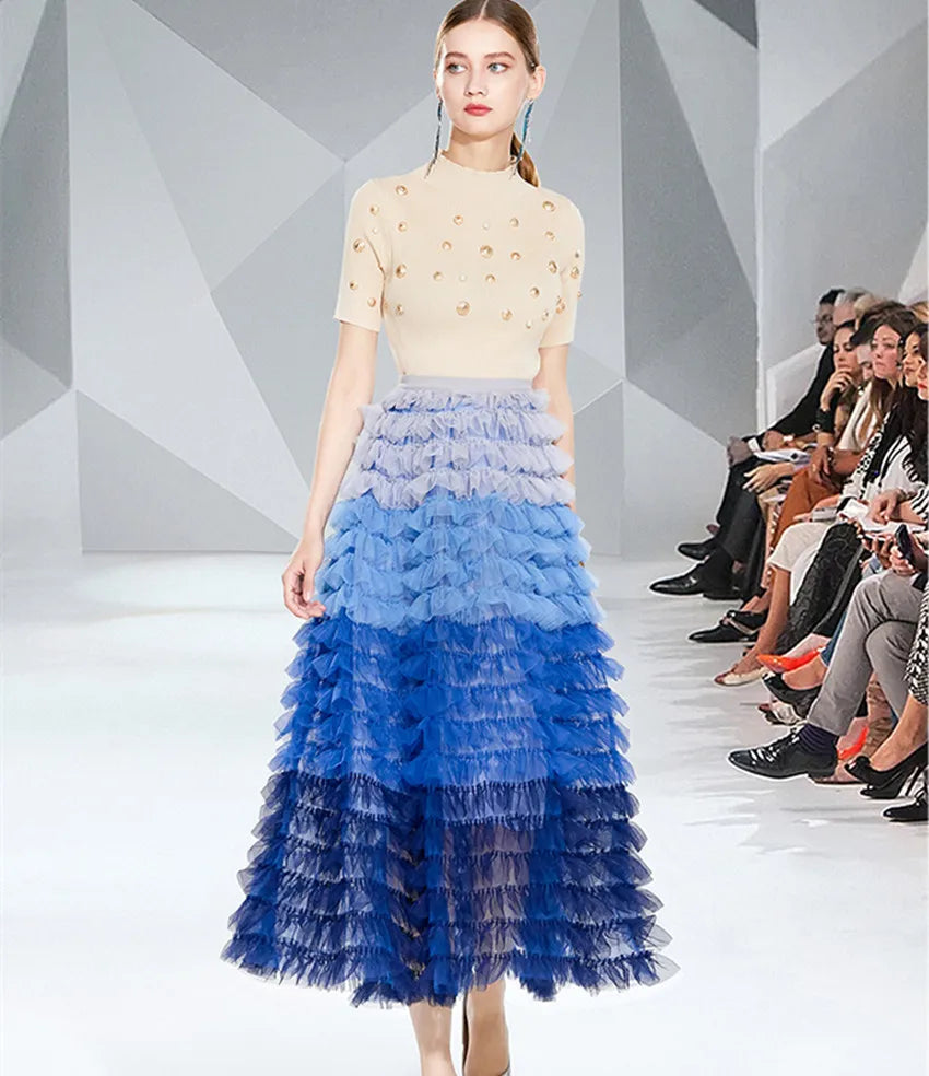 Orange Top And Multi-layered Ruffle Skirt Set on Luulla