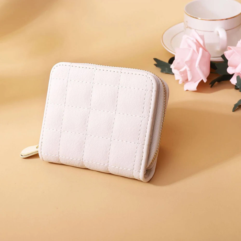 Compact Quilted Leather Wallet With Zipper Closure on Luulla
