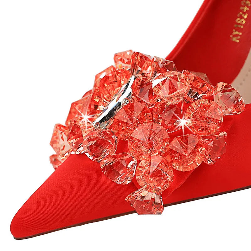 Elegant Red High Heels With Crystal Embellishments E on Luulla