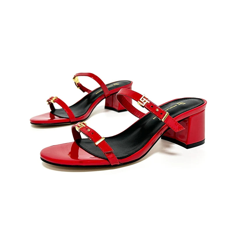 Elegant Red Strappy Open-toe Block Heel Sandals on Luulla