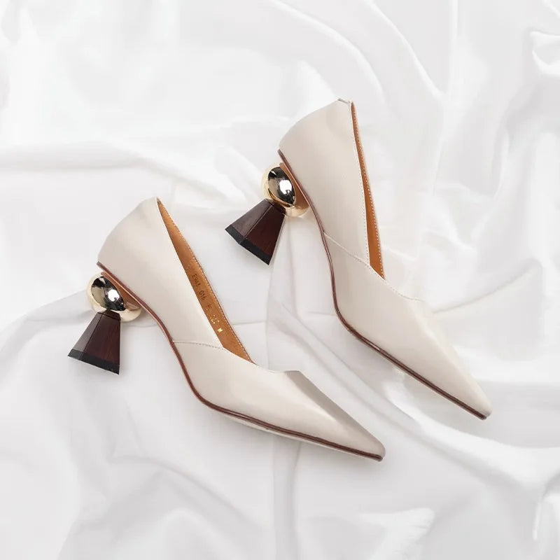 Modern Geometric Heel Elegant White Womens Pumps on Luulla