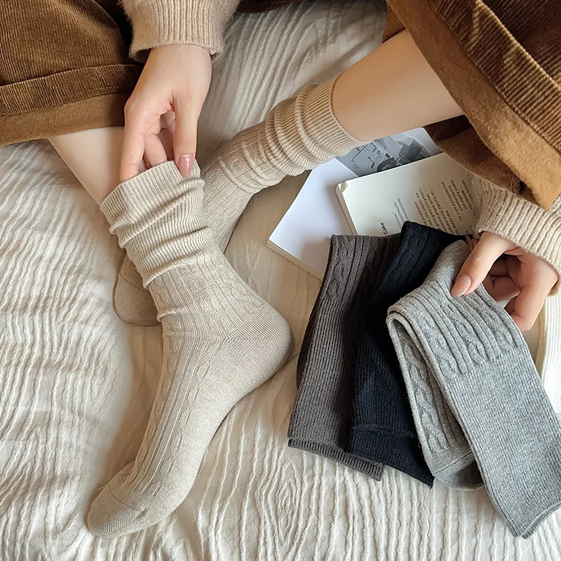 Cozy Knit Cotton Blend Long Crew Socks on Luulla