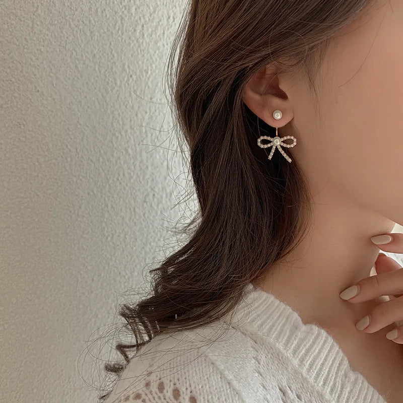 Dainty Pearl Bow Stud Earrings For Women on Luulla