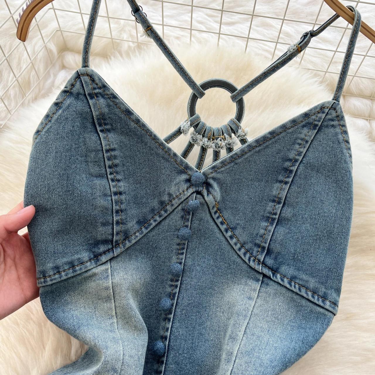 Sleeveless Denim Maxi Dress With Spaghetti Straps on Luulla